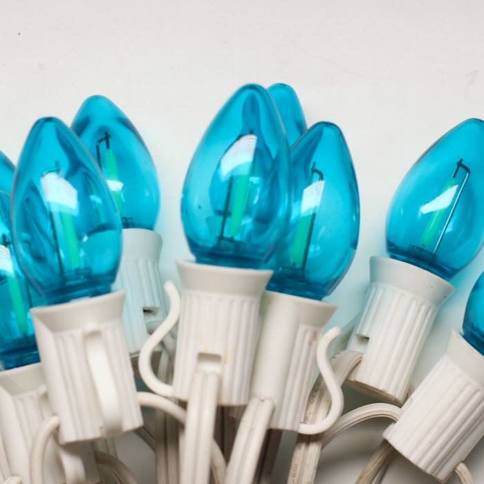 Teal C7 LED Bulbs with Filaments – Christmas Light Source
