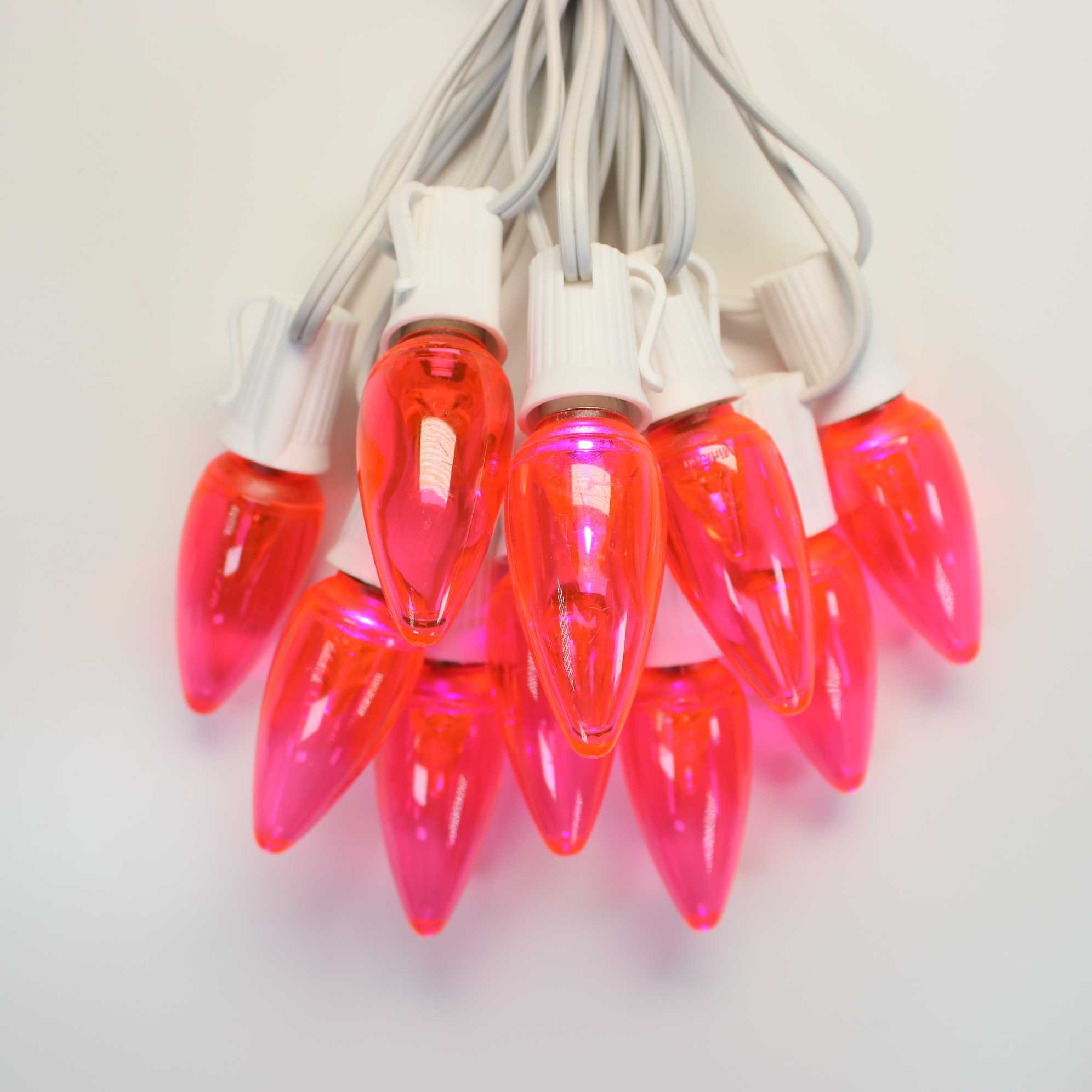 C9 Pink Smooth Twinkle LED Bulbs E17 Bases (25 Pack) – Christmas Light ...