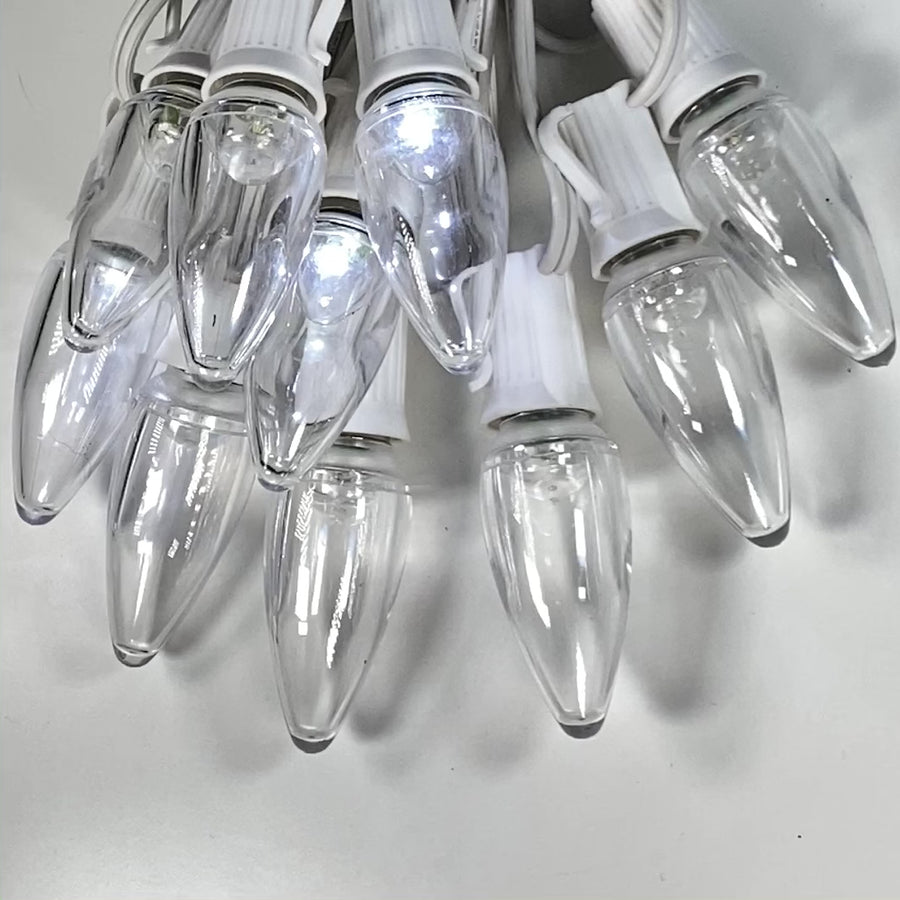 Minleon C9 Pure (Cool) White Smooth Twinkle LED Bulbs E17 Bases (25 Pa ...