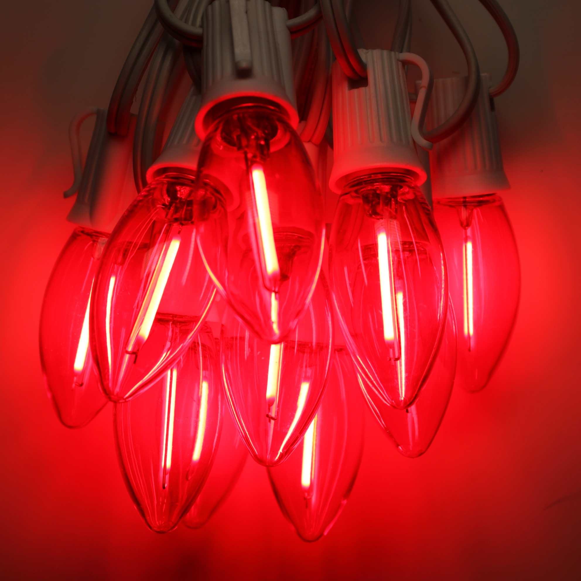Red C9 LED Bulbs with Filaments – Christmas Light Source