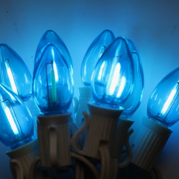 Teal C9 LED Bulbs with Filaments – Christmas Light Source