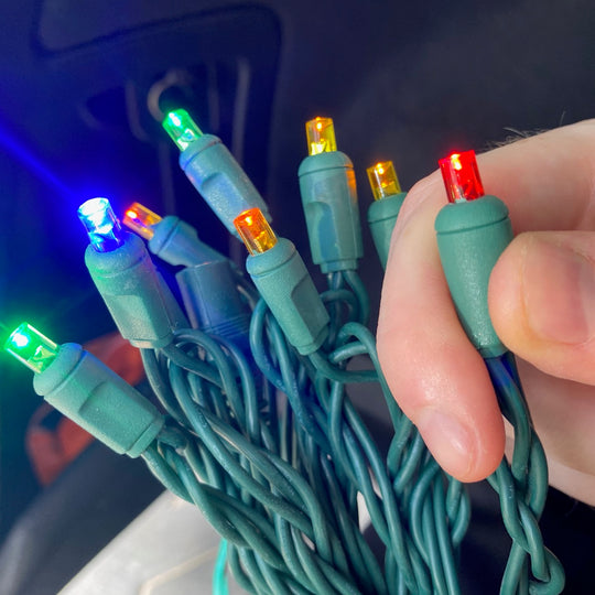 50-light G12 Multicolor LED Christmas Lights, 4" Spacing Green Wire ...