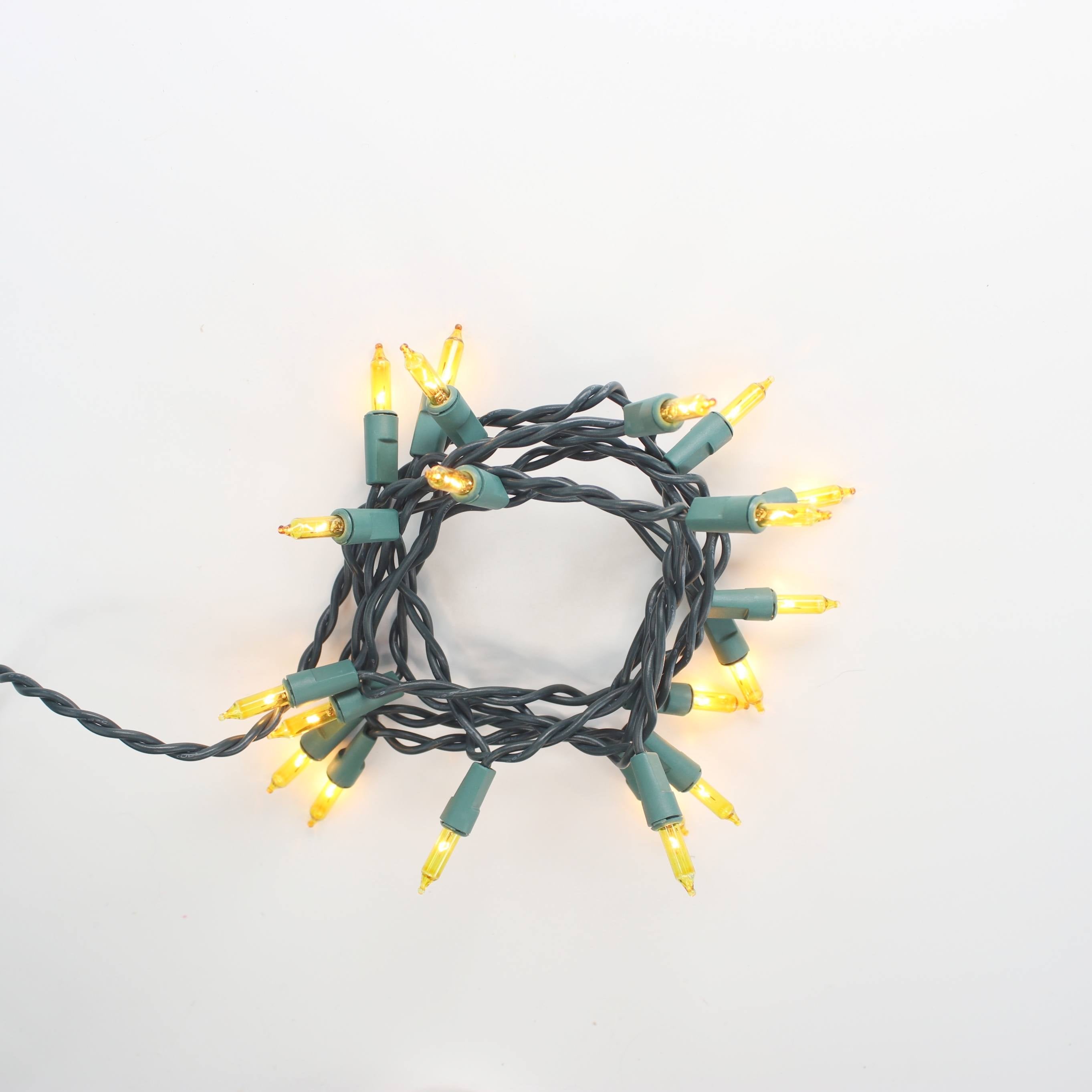 20-bulb Yellow Glass Craft Lights, Green Wire – Christmas Light Source