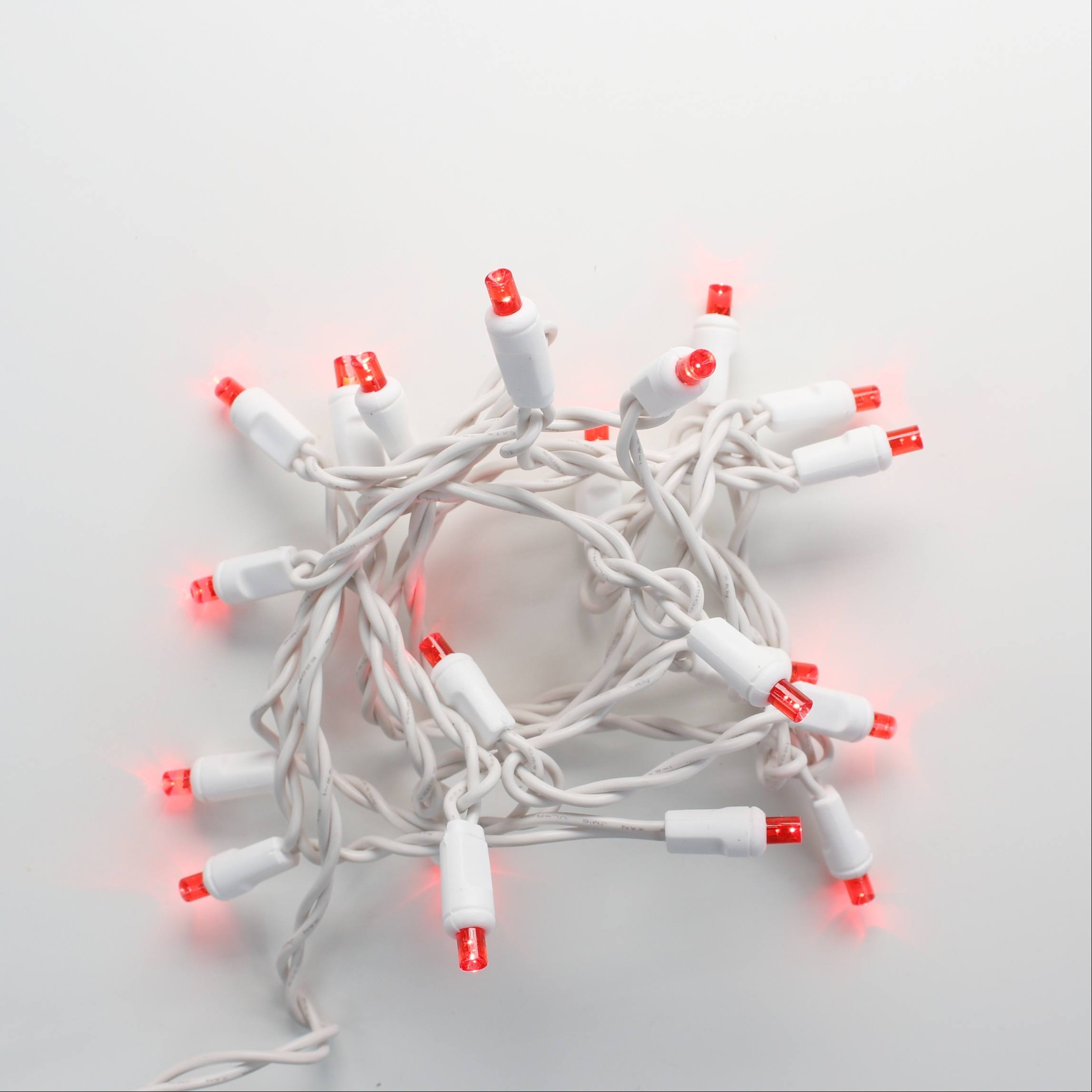 20-light Red LED Craft Lights, White Wire – Christmas Light Source