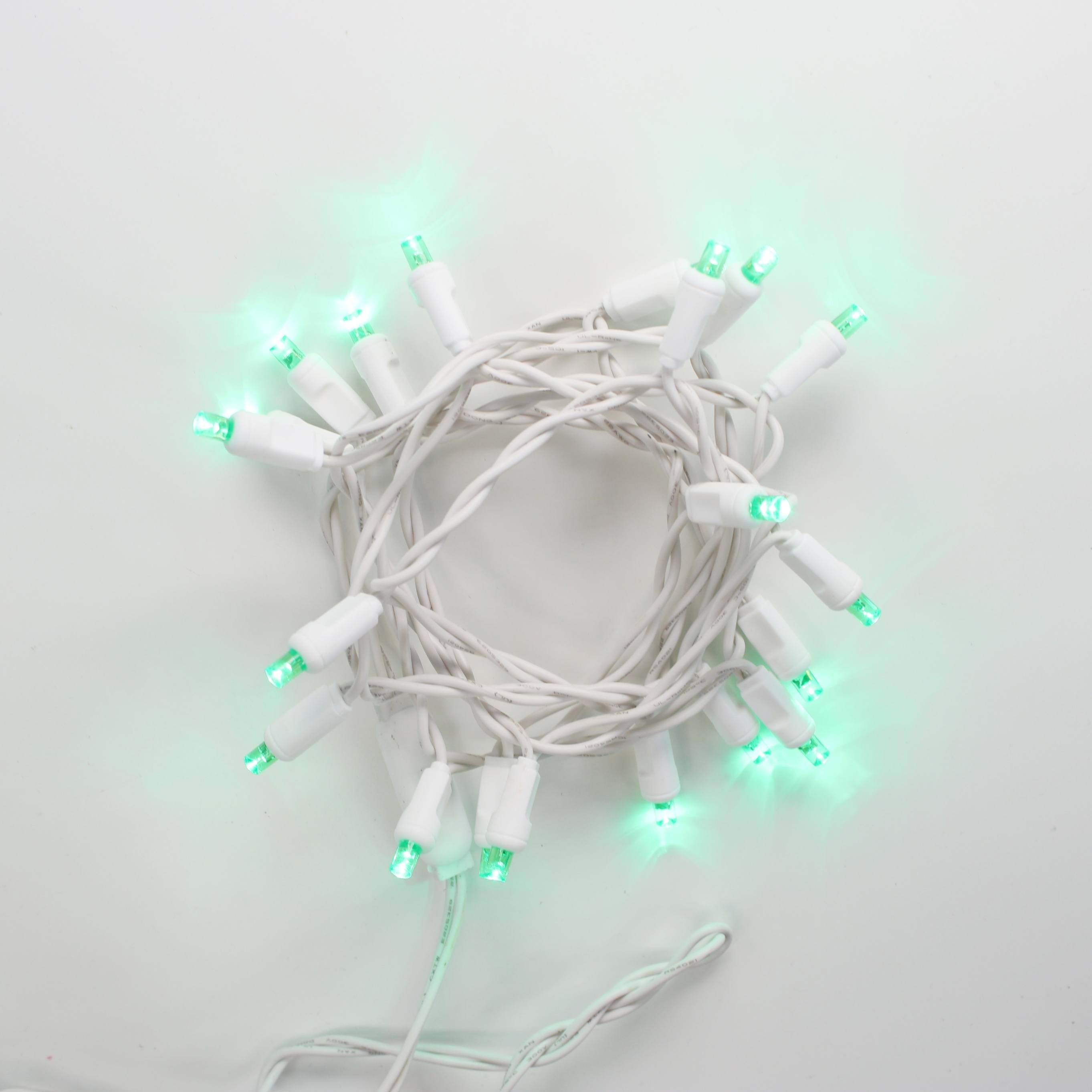 20-light Green LED Craft Lights, White Wire – Christmas Light Source