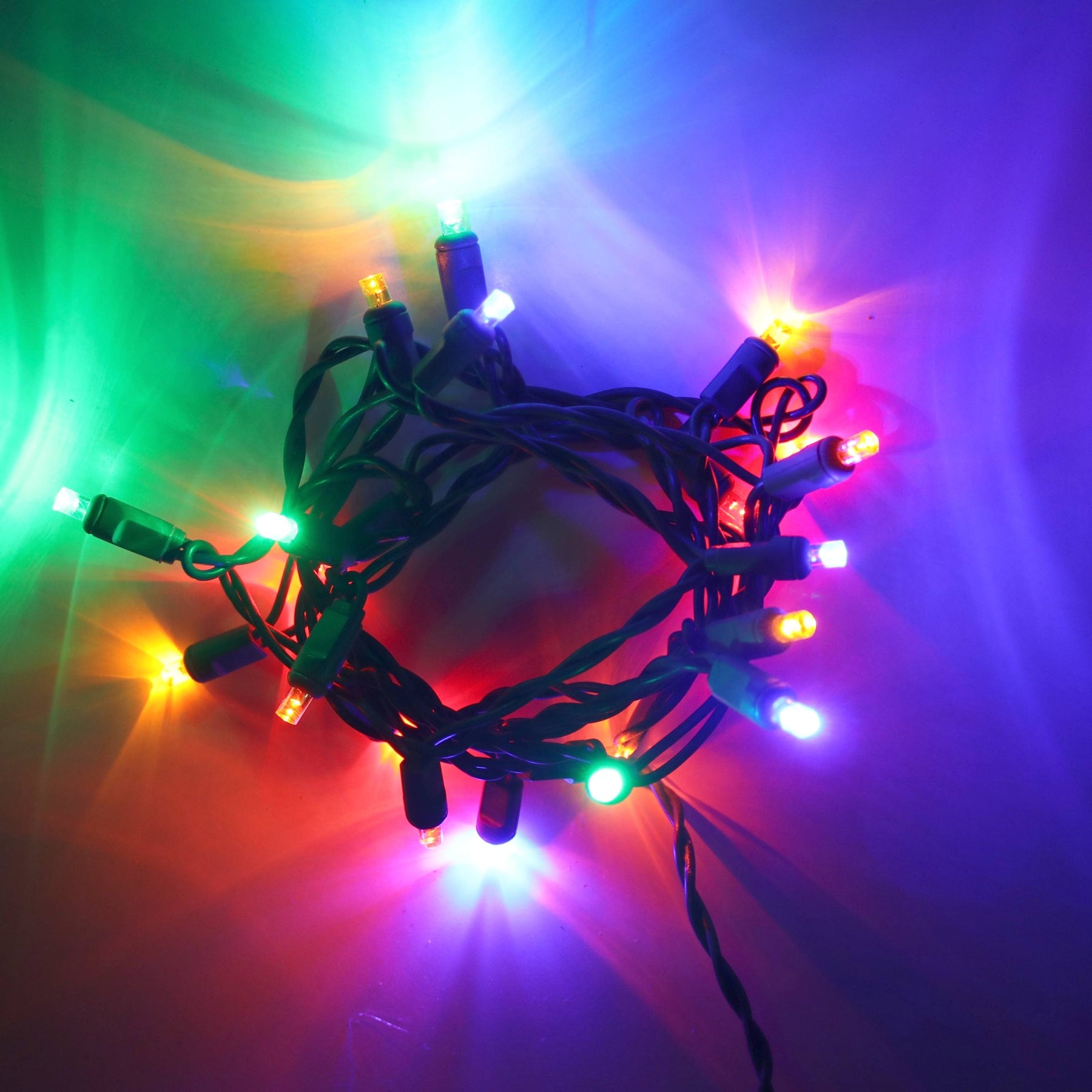 20-light Multicolor LED Craft Lights, Green Wire – Christmas Light Source