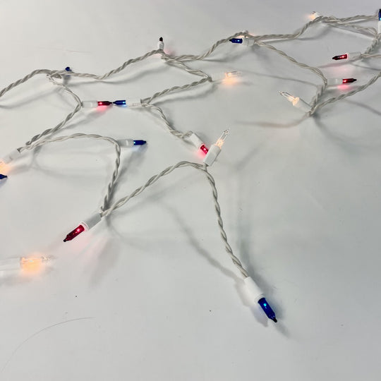 150-bulb Red White Blue Glass Icicle Lights, White Wire – Christmas ...