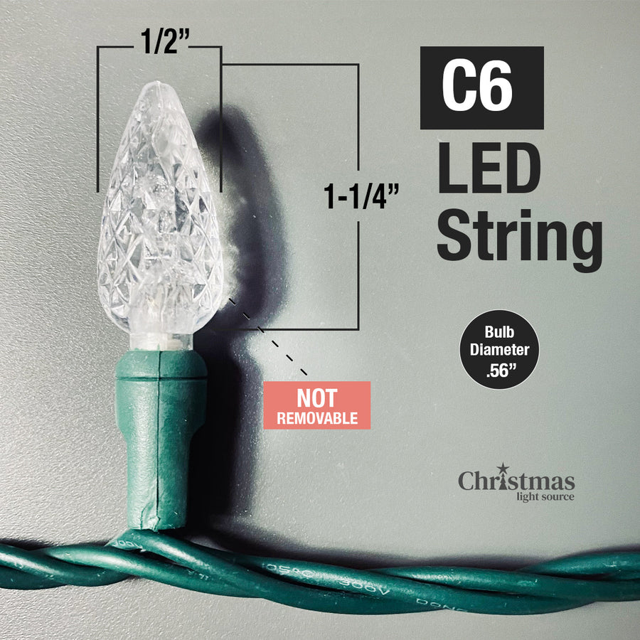 50-light C6 Purple LED Christmas Lights, 4" Spacing Green Wire ...