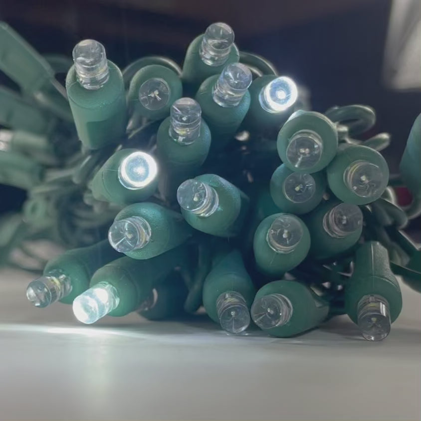 50-light 5mm Warm White Strobe LED Christmas Lights, 4" Spacing Green ...