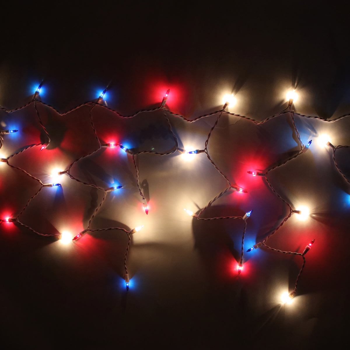 150-bulb Red White Blue Glass Icicle Lights, White Wire – Christmas ...