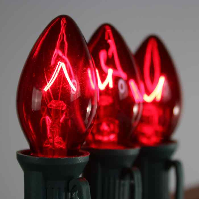C7 Red Extra Bright Glass Bulbs E12 Bases (25 Pack) – Christmas Light ...