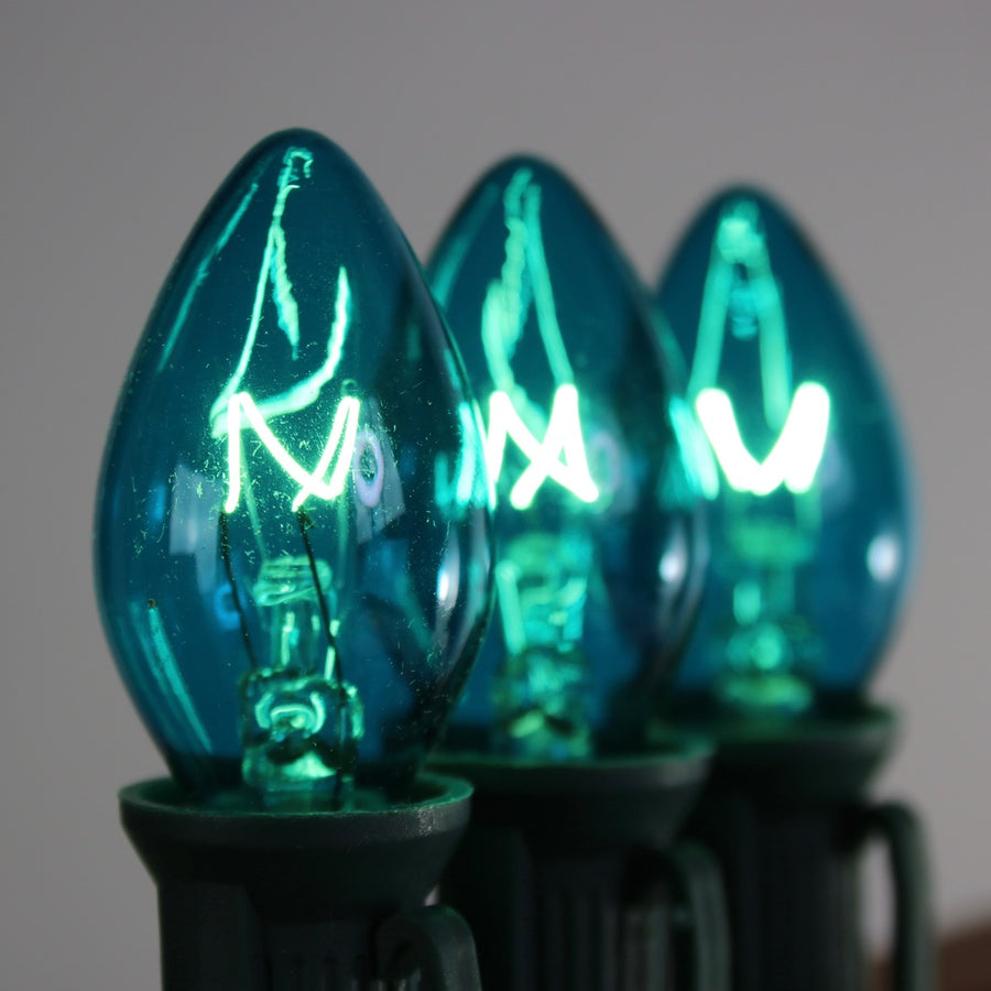 C7 Teal Glass Bulbs E12 Bases (25 Pack) – Christmas Light Source