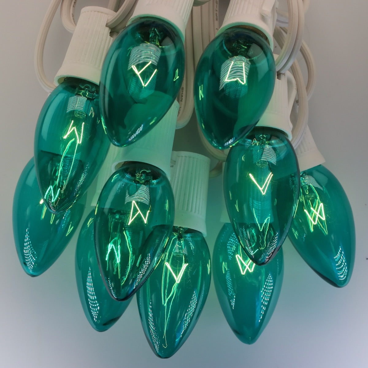 C9 Teal Glass Bulbs E17 Bases (25 Pack) – Christmas Light Source