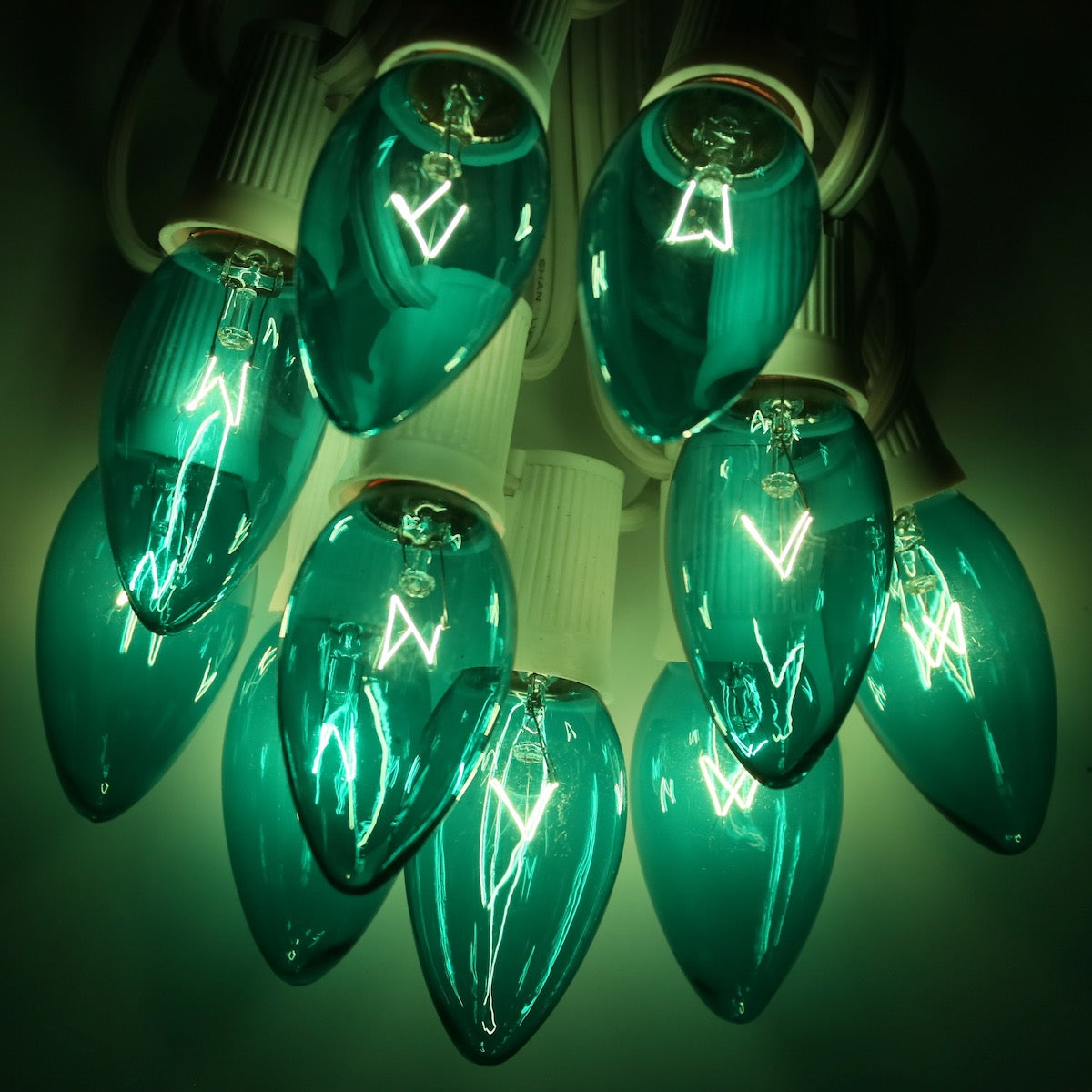C9 Teal Glass Bulbs E17 Bases (25 Pack) – Christmas Light Source