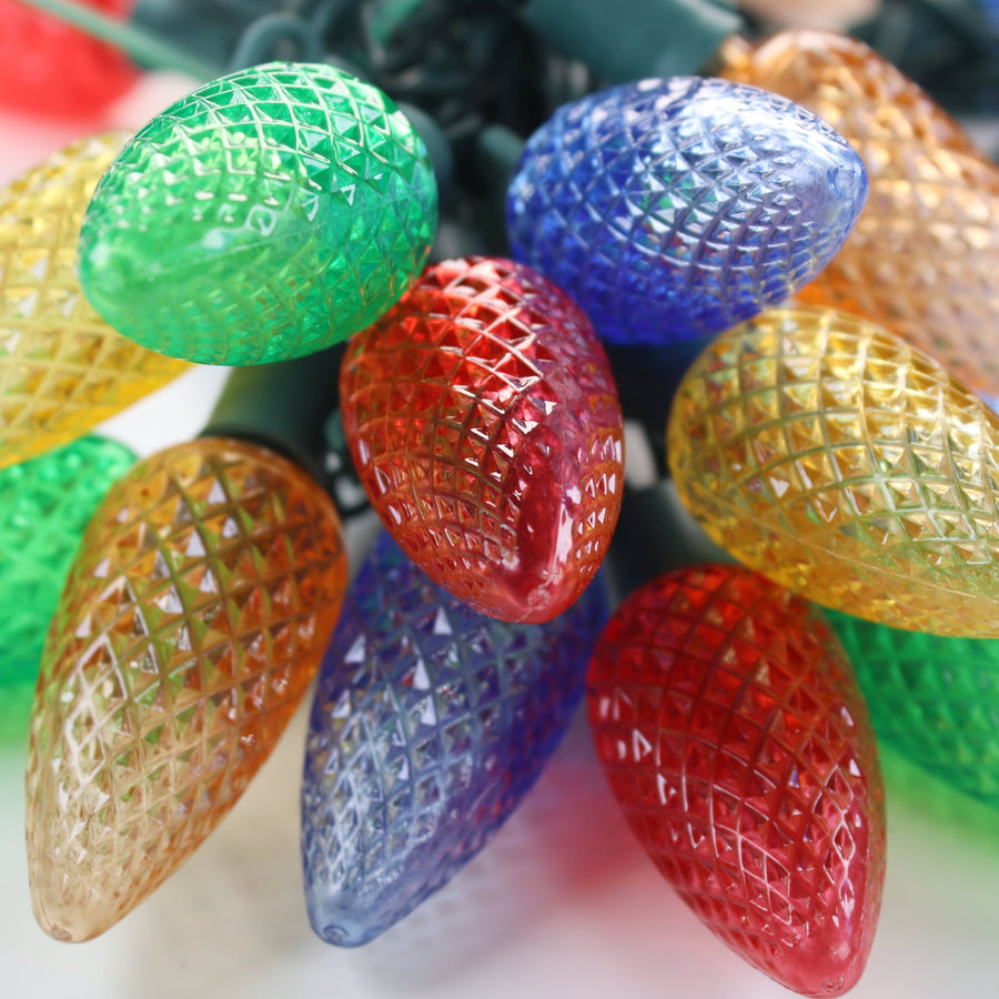 25-light C9 Multicolor LED Christmas Lights, 8" Spacing Green Wire ...