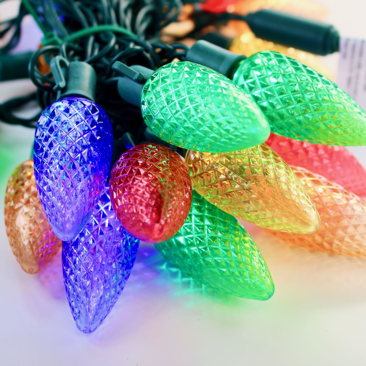 25-light C9 Multicolor LED Christmas Lights, 8" Spacing Green Wire ...