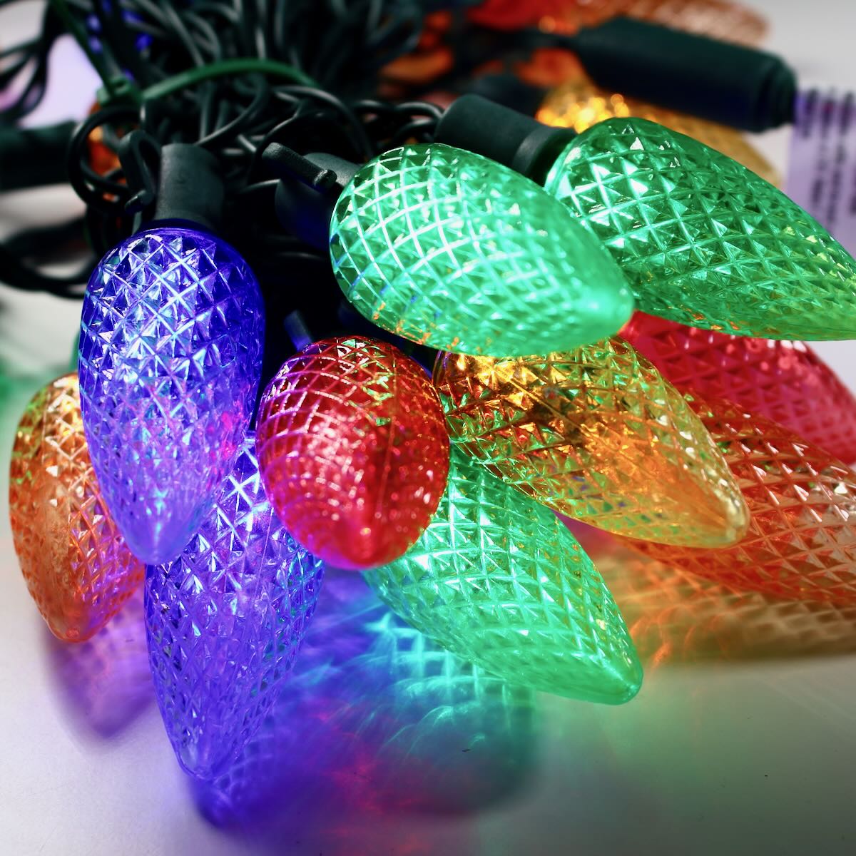 25-light C9 Multicolor LED Christmas Lights, 8" Spacing Green Wire ...