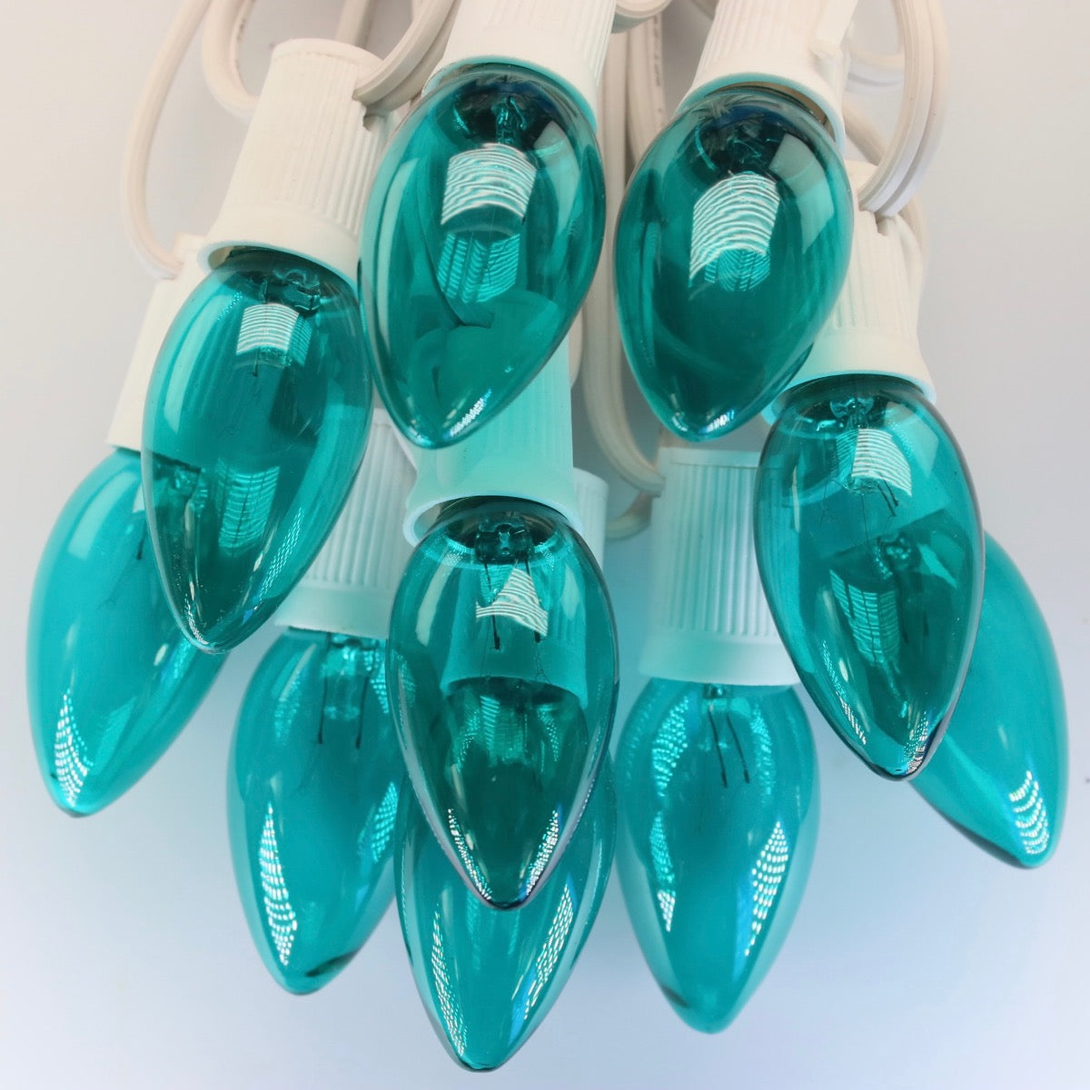C9 Teal Glass Bulbs E17 Bases (25 Pack) – Christmas Light Source