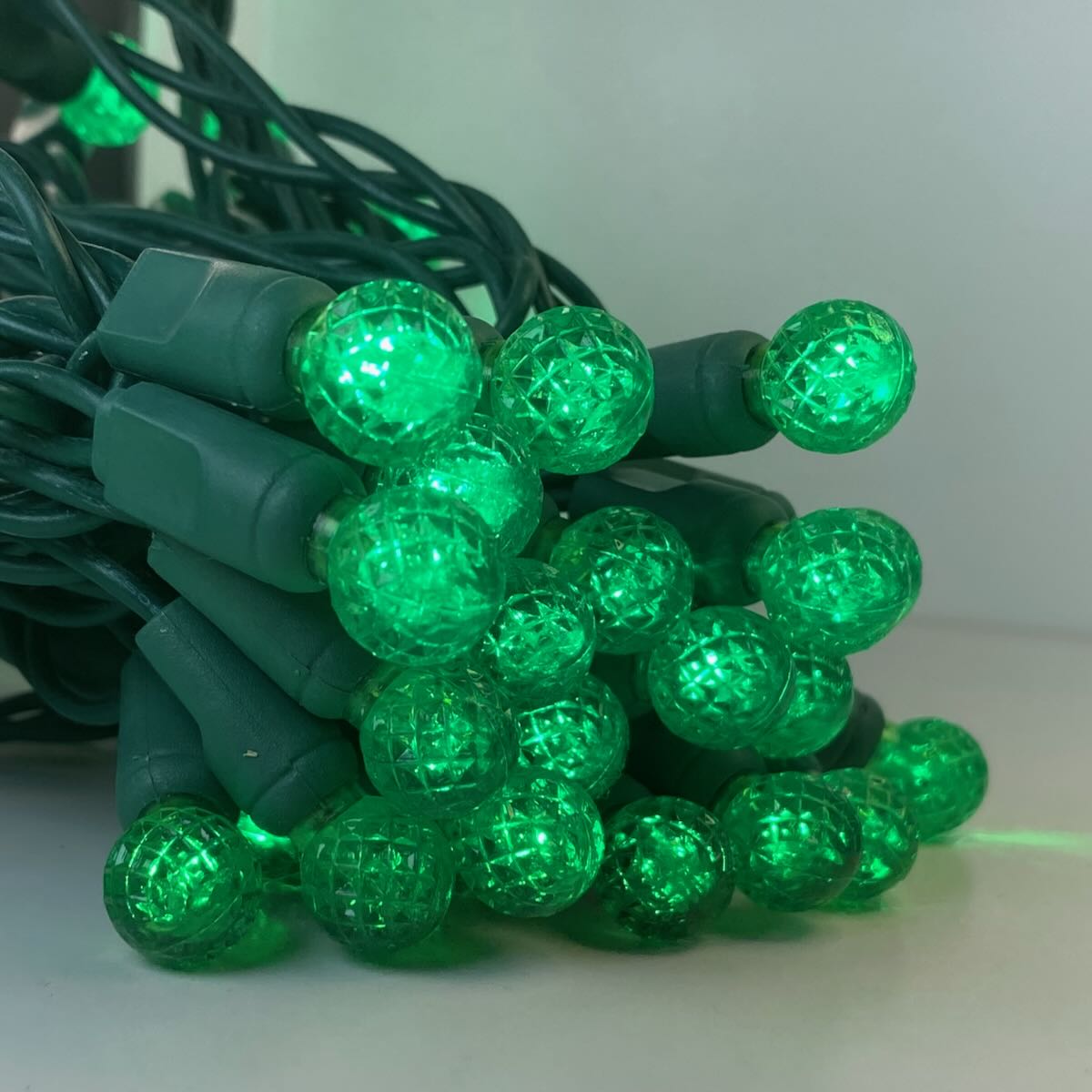 50-light G12 Green LED Christmas Lights, 4" Spacing Green Wire ...