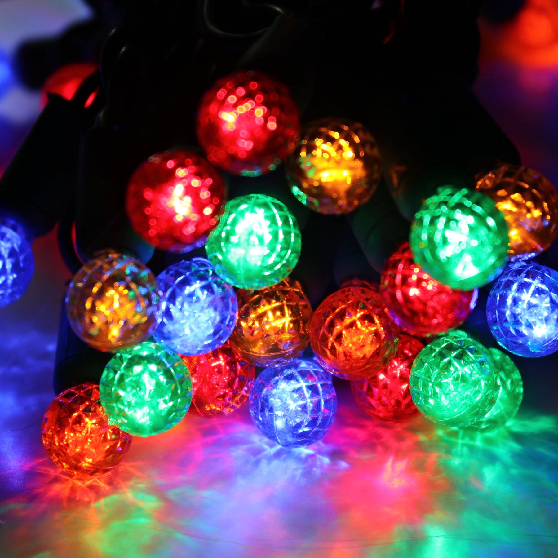 50-light G12 Multicolor LED Christmas Lights, 4" Spacing Green Wire ...