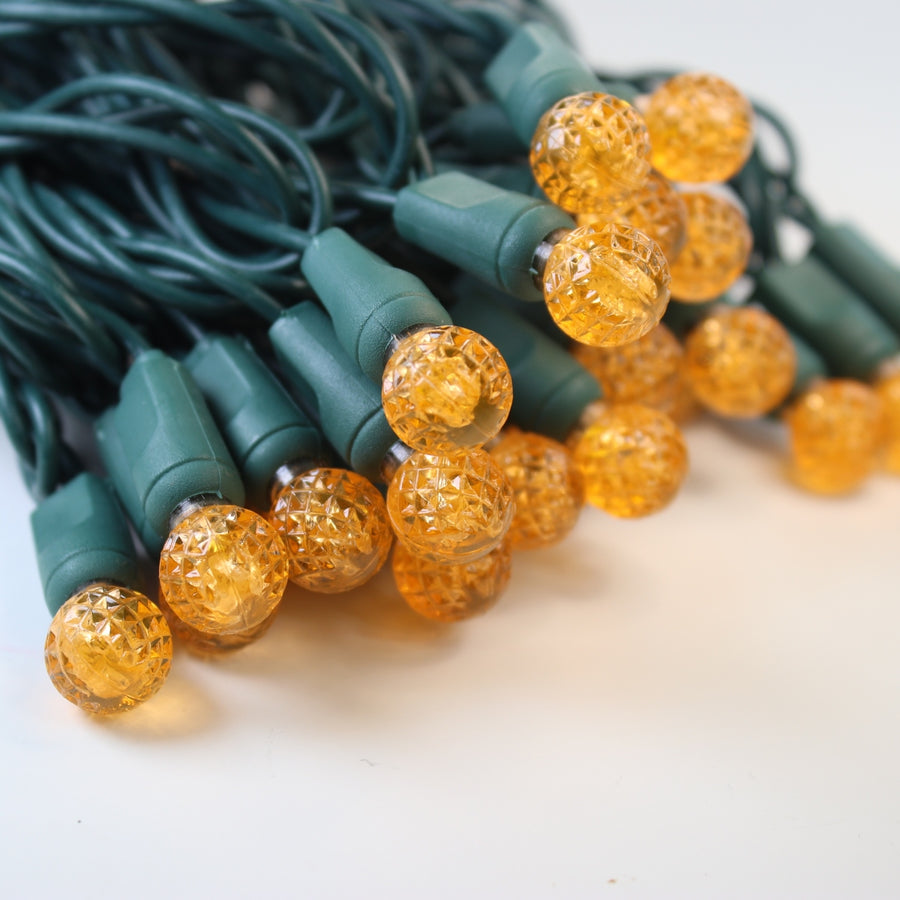 50-light G12 Orange LED Christmas Lights, 4" Spacing Green Wire ...