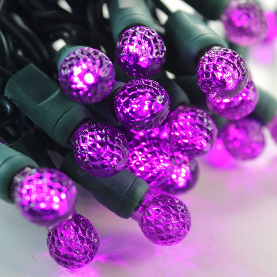 50-light G12 Purple LED Christmas Lights, 4" Spacing Green Wire ...
