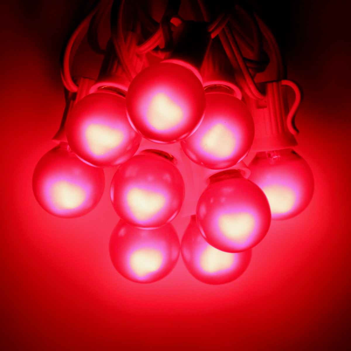 G30 Red Satin Glass Bulbs E12 Bases (25 Pack) – Christmas Light Source