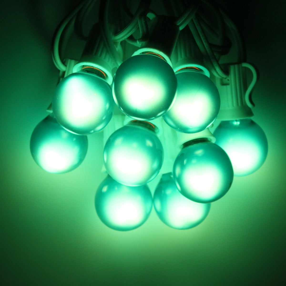 G30 Teal Satin Glass Bulbs E12 Bases (25 Pack) – Christmas Light Source