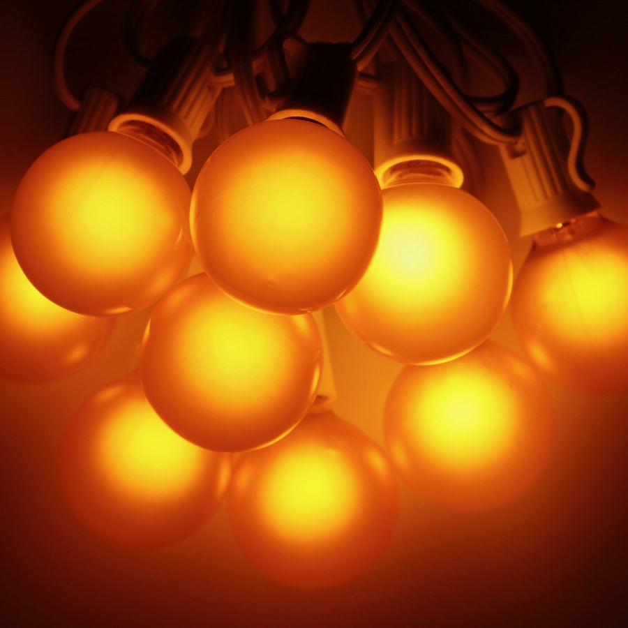 G40 Yellow Satin Glass Bulbs E12 Bases (25 Pack) – Christmas Light Source