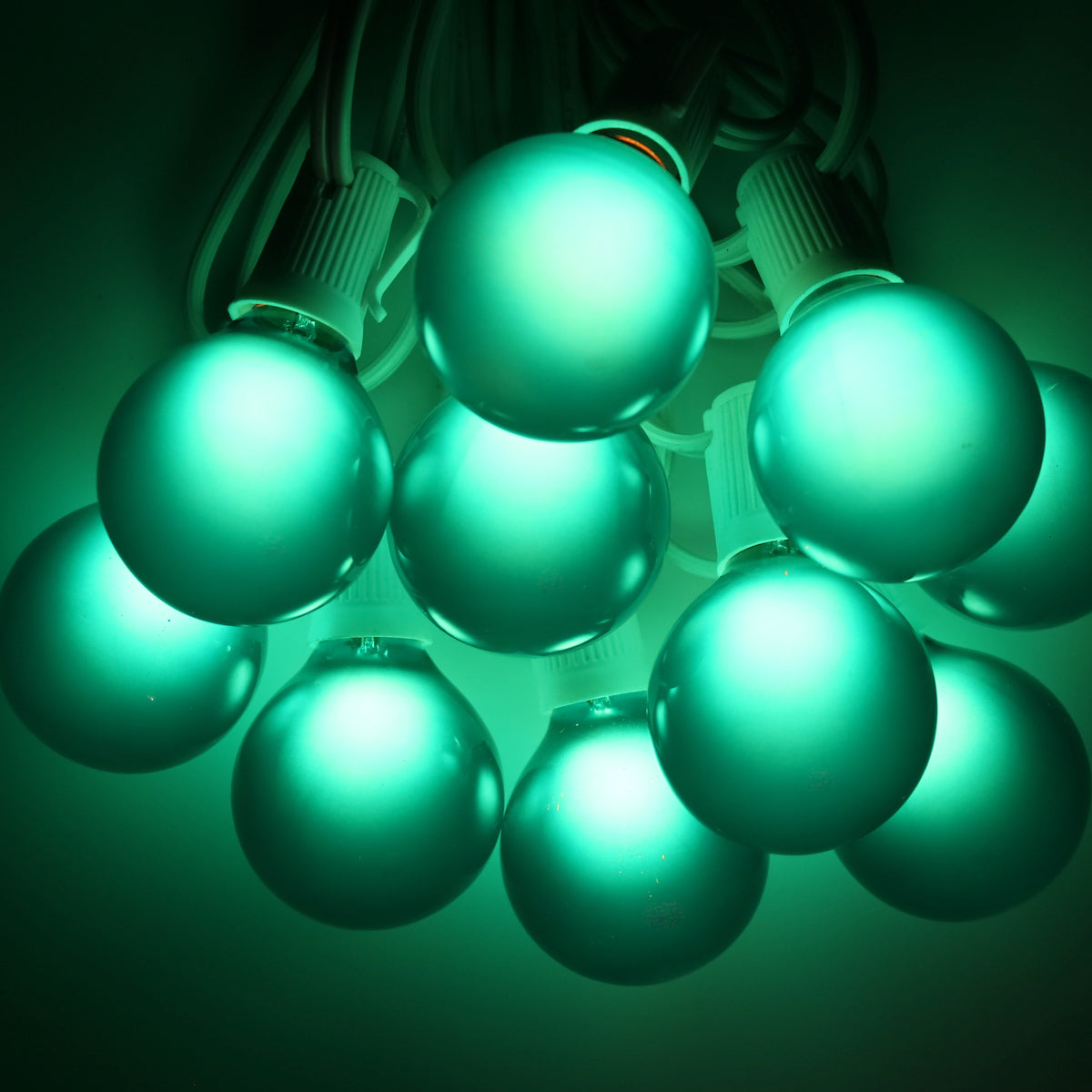 G50 Teal Satin Glass Bulbs E17 Bases (25 Pack) – Christmas Light Source