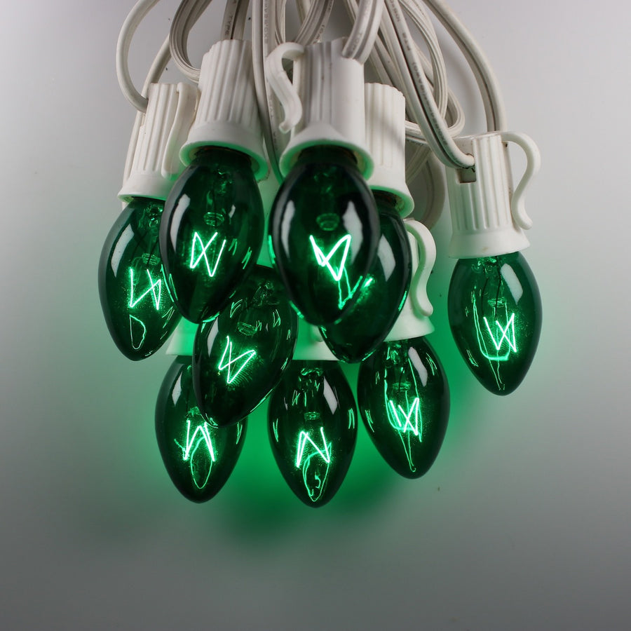 C7 Green Glass Bulbs E12 Bases (25 Pack) – Christmas Light Source