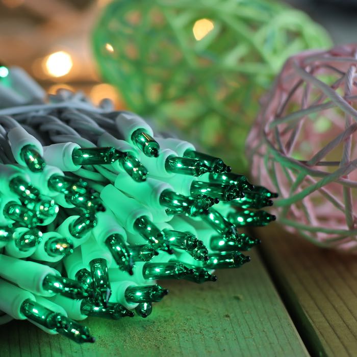 50-bulb Green Mini Lights, 2.5" Spacing, White Wire – Christmas Light ...