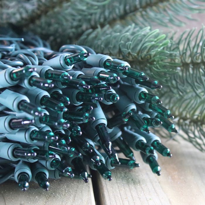 50-bulb Green Mini Lights, 6" Spacing, Green Wire – Christmas Light Source