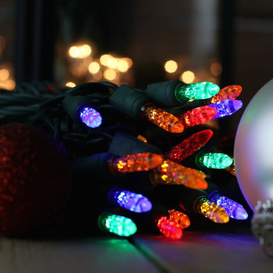 50-light M5 Multicolor LED Christmas Lights, 4" Spacing Green Wire ...