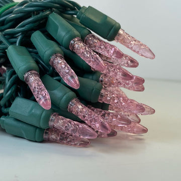 50-light M5 Pink LED Christmas Lights, 4" Spacing Green Wire ...