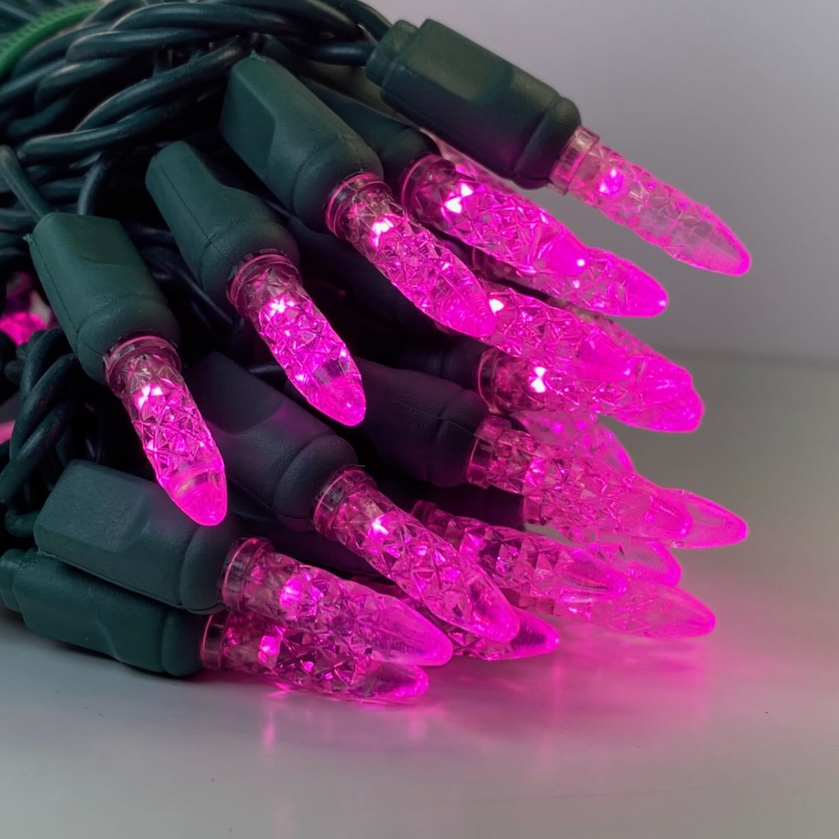 50-light M5 Pink LED Christmas Lights, 4" Spacing Green Wire ...