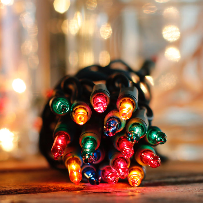 35-bulb Multicolor Glass Craft Lights, Green Wire – Christmas Light Source