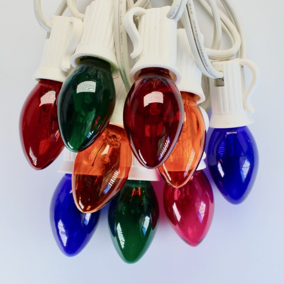 C7 Multicolor Twinkle Glass Bulbs E12 Bases (25 Pack) – Christmas Light ...