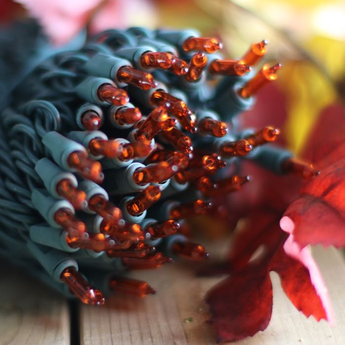 100-bulb Orange Mini Lights, 4" Spacing, Green Wire – Christmas Light ...