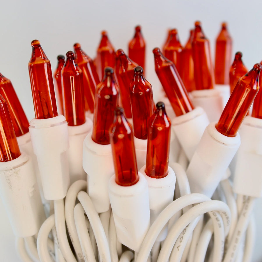 100-bulb Orange Mini Lights, 2.5" Spacing, White Wire – Christmas Light ...