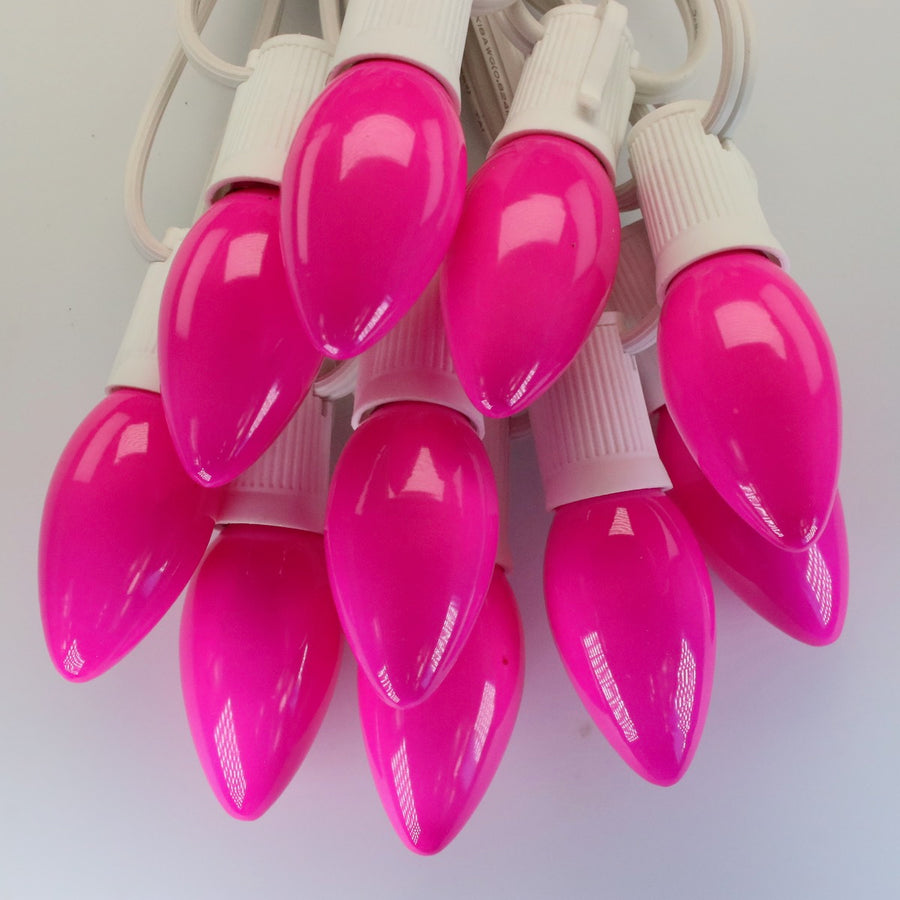 C9 Pink Opaque Glass Bulbs E17 Bases (25 Pack) – Christmas Light Source