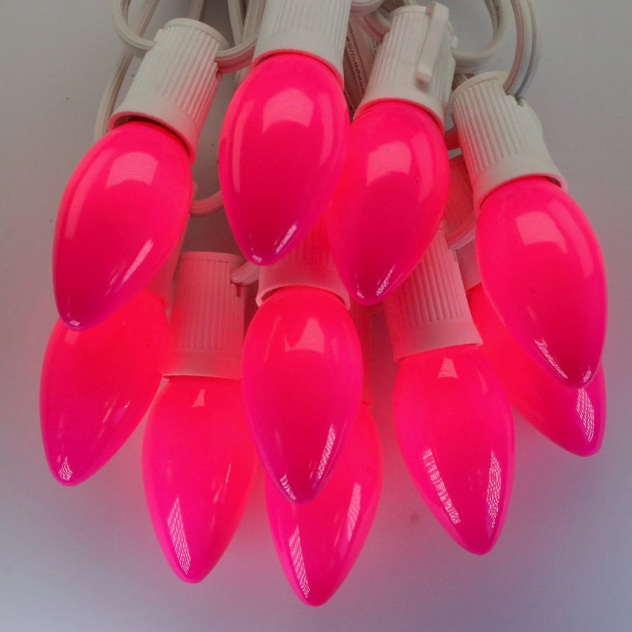 C9 Pink Opaque Glass Bulbs E17 Bases (25 Pack) – Christmas Light Source