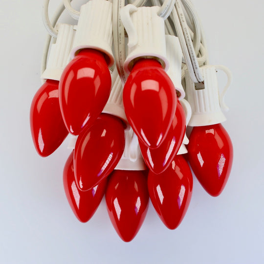 C7 Red Opaque Glass Bulbs E12 Bases (25 Pack) – Christmas Light Source