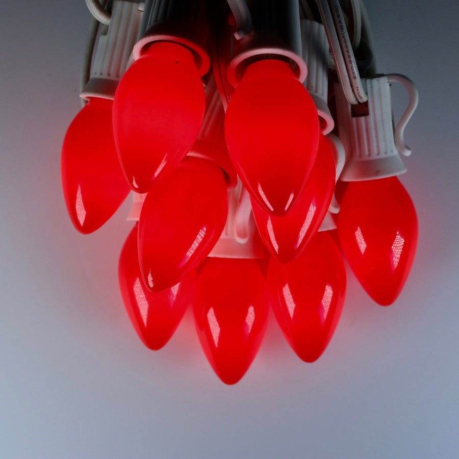 C7 Red Opaque Glass Bulbs E12 Bases (25 Pack) – Christmas Light Source