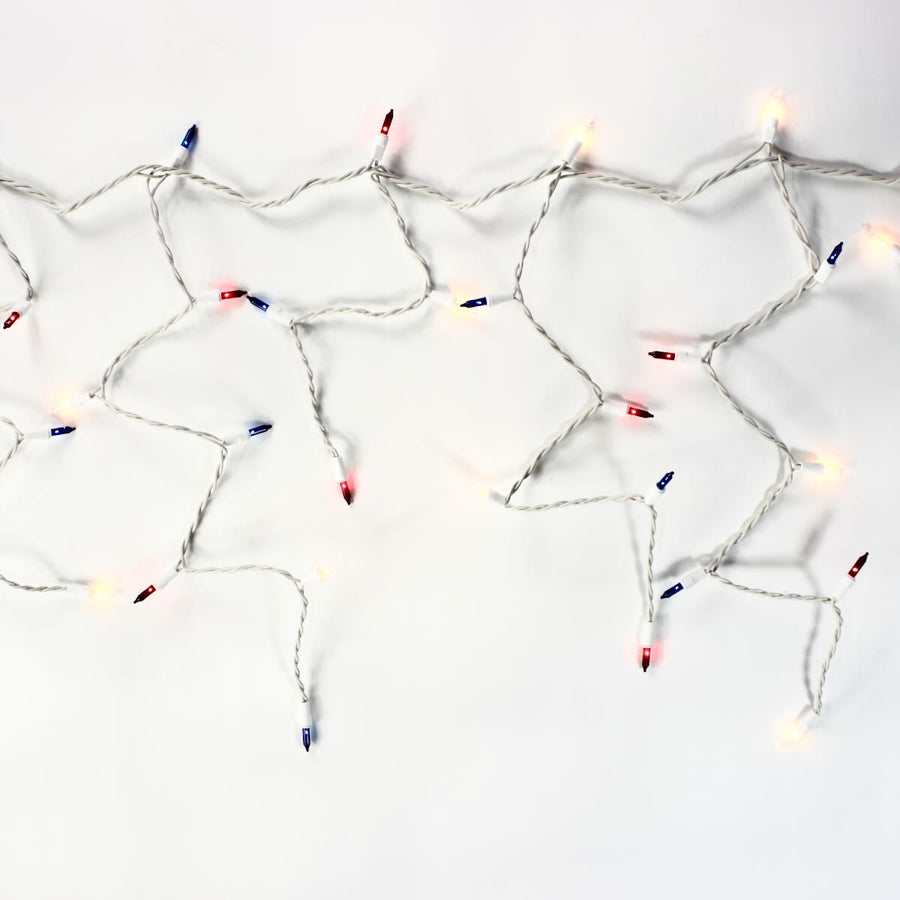 150-bulb Red White Blue Glass Icicle Lights, White Wire – Christmas ...