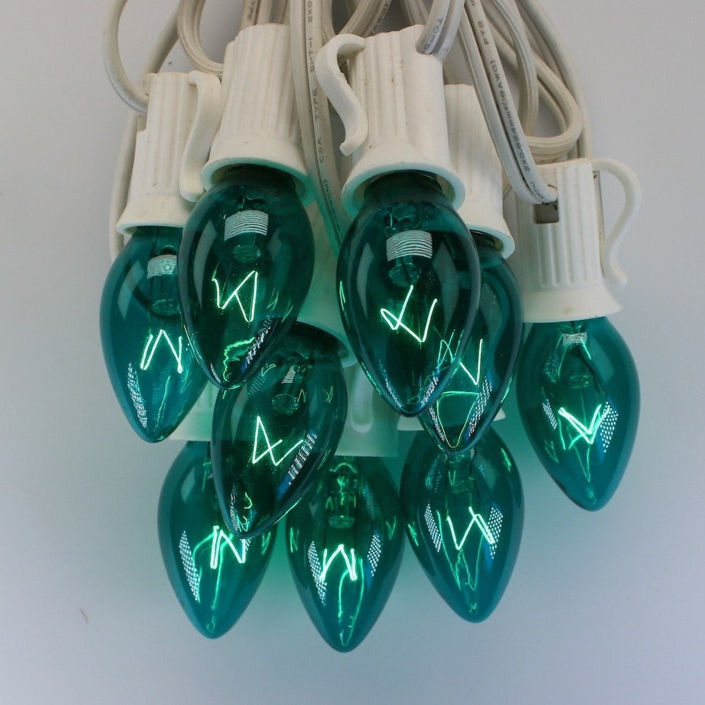 C7 Teal Glass Bulbs E12 Bases (25 Pack) – Christmas Light Source