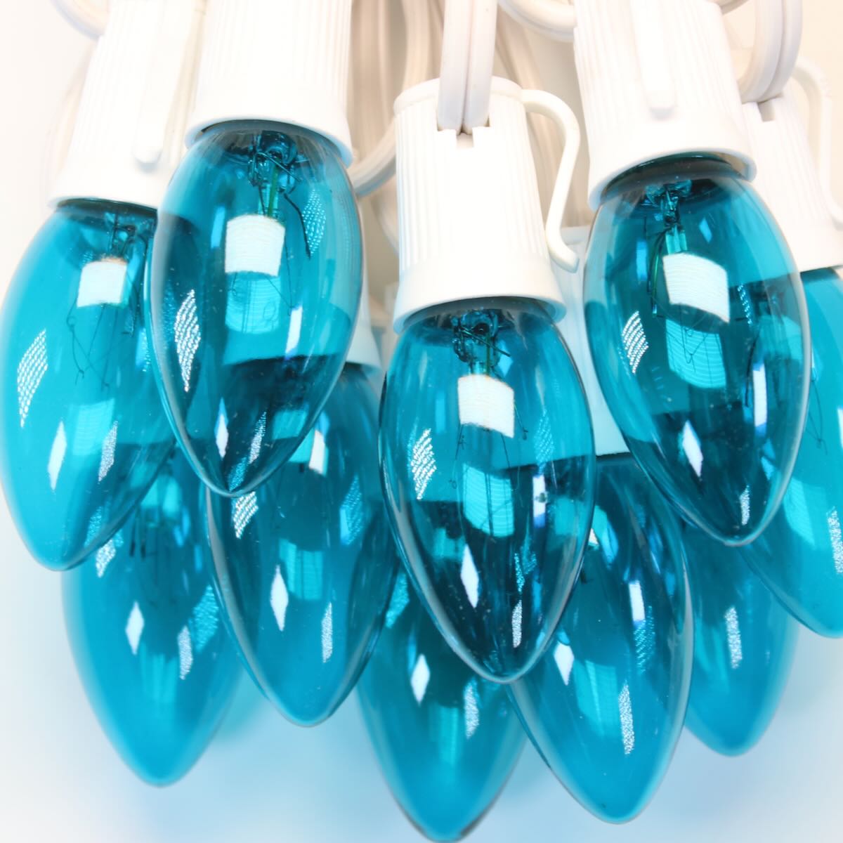 C9 Teal Twinkle Glass Bulbs E17 Bases (25 Pack) – Christmas Light Source