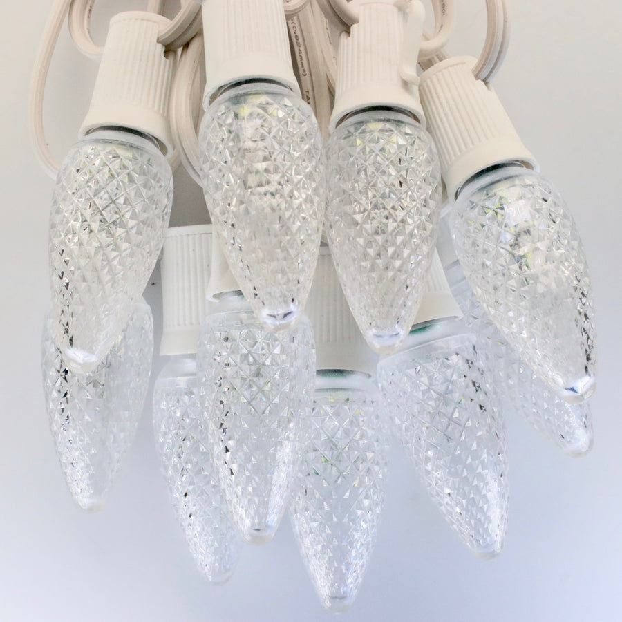 Minleon C9 Pure (Cool) White Twinkle LED Bulbs E17 Bases (25 Pack ...