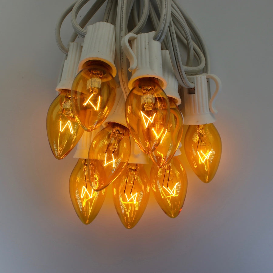C7 Yellow Glass Bulbs E12 Bases (25 Pack) – Christmas Light Source