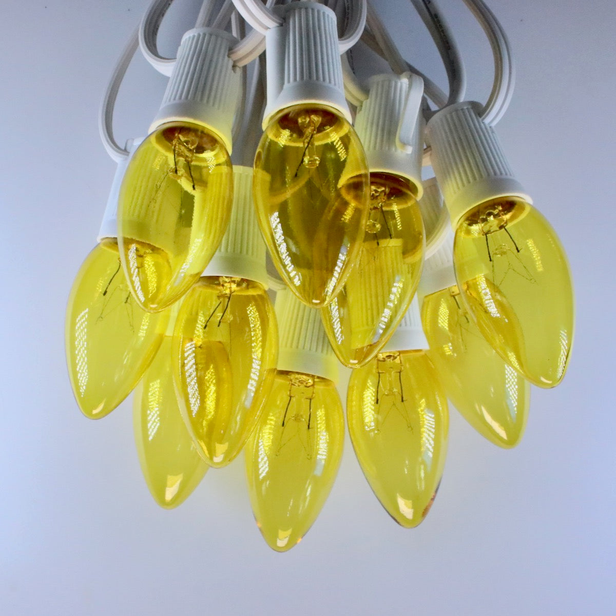 C9 Yellow Glass Bulbs E17 Bases (25 Pack) – Christmas Light Source